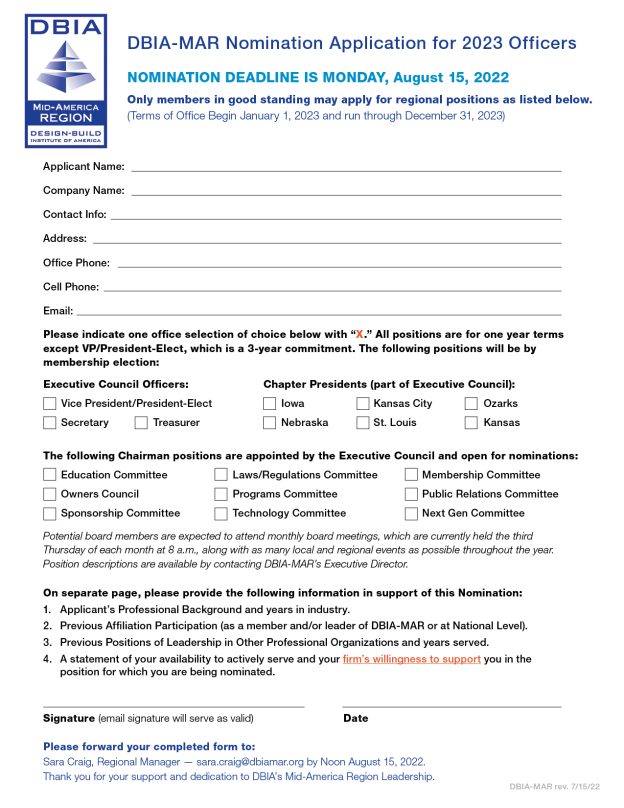 Board | Officer Nomination Information | DBIA-MAR